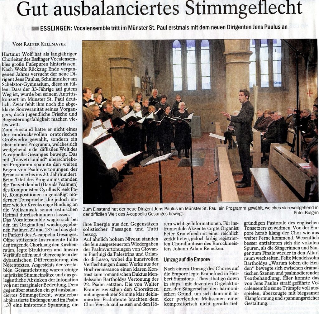 Erstes Konzert mit Jens Paulus. Münster St. Paul, - Esslinger Vocalensemble